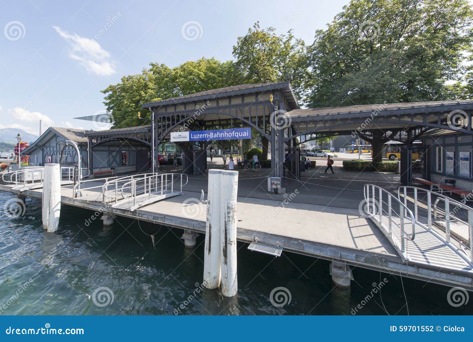 Luzern Central Boat Station Editorial Photography - Image of swans ...