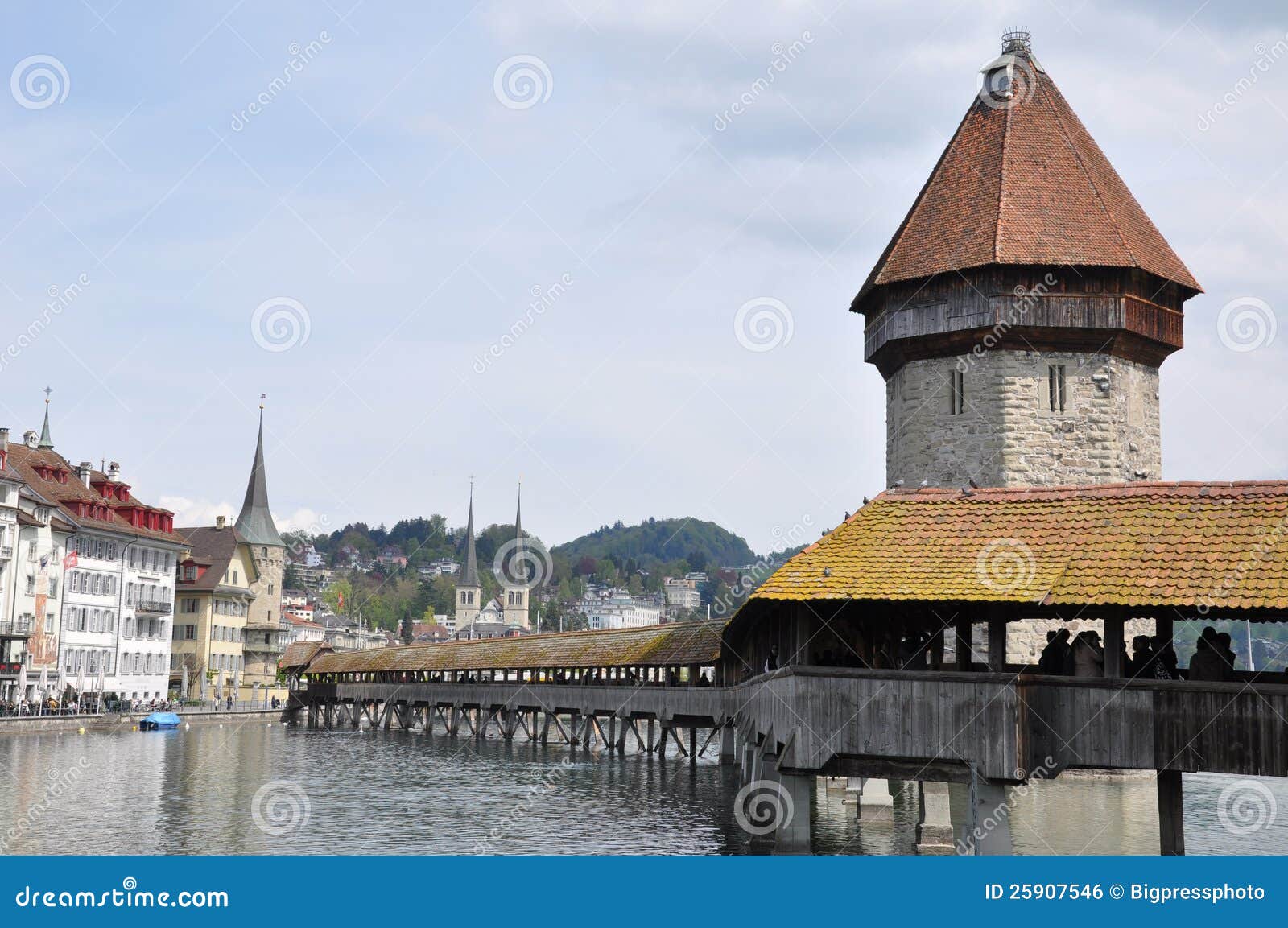 Luzern Town with Covered Bridge Stock Photo - Image of bridge, lake ...