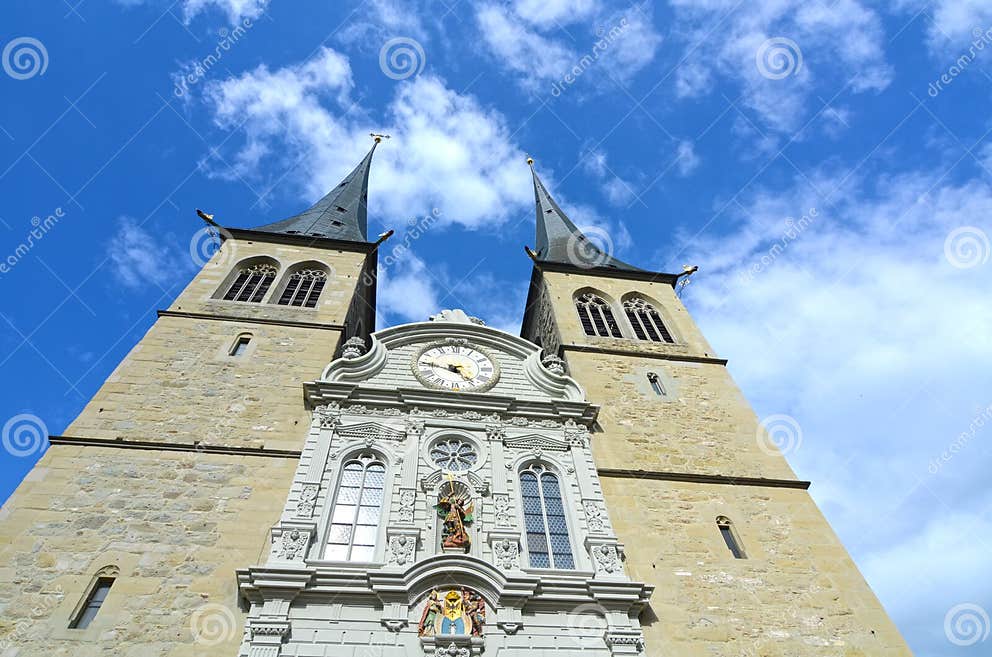 Luzerne - Hofkirche Cathedral Stock Photo - Image of religion, luzern ...