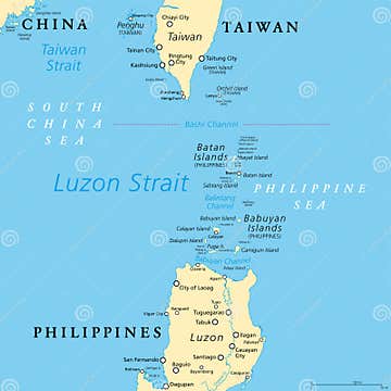 Luzon Strait, a Strait between Luzon and Taiwan, Political Map Stock ...