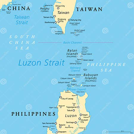 Luzon Strait, a Strait between Luzon and Taiwan, Political Map Stock ...