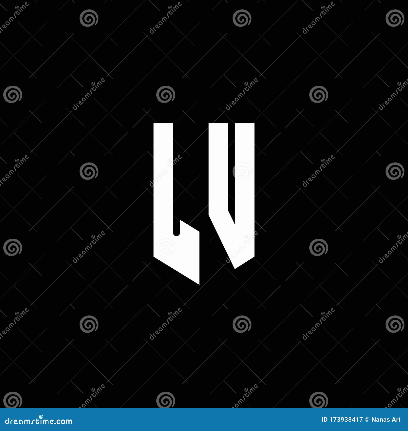 LV Logo Monogram with Emblem Style Isolated on Black Background Stock ...