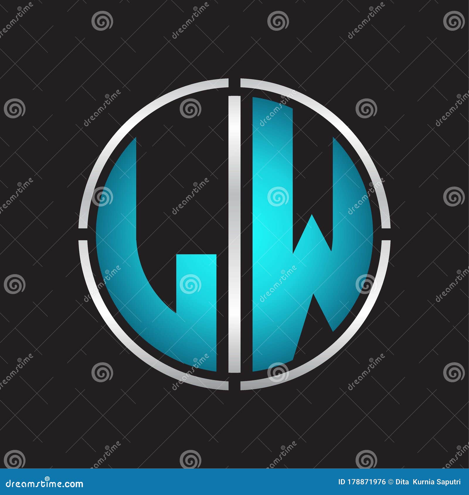 LW Logo Initial with Circle Line Cut Design Template on Blue Colors ...