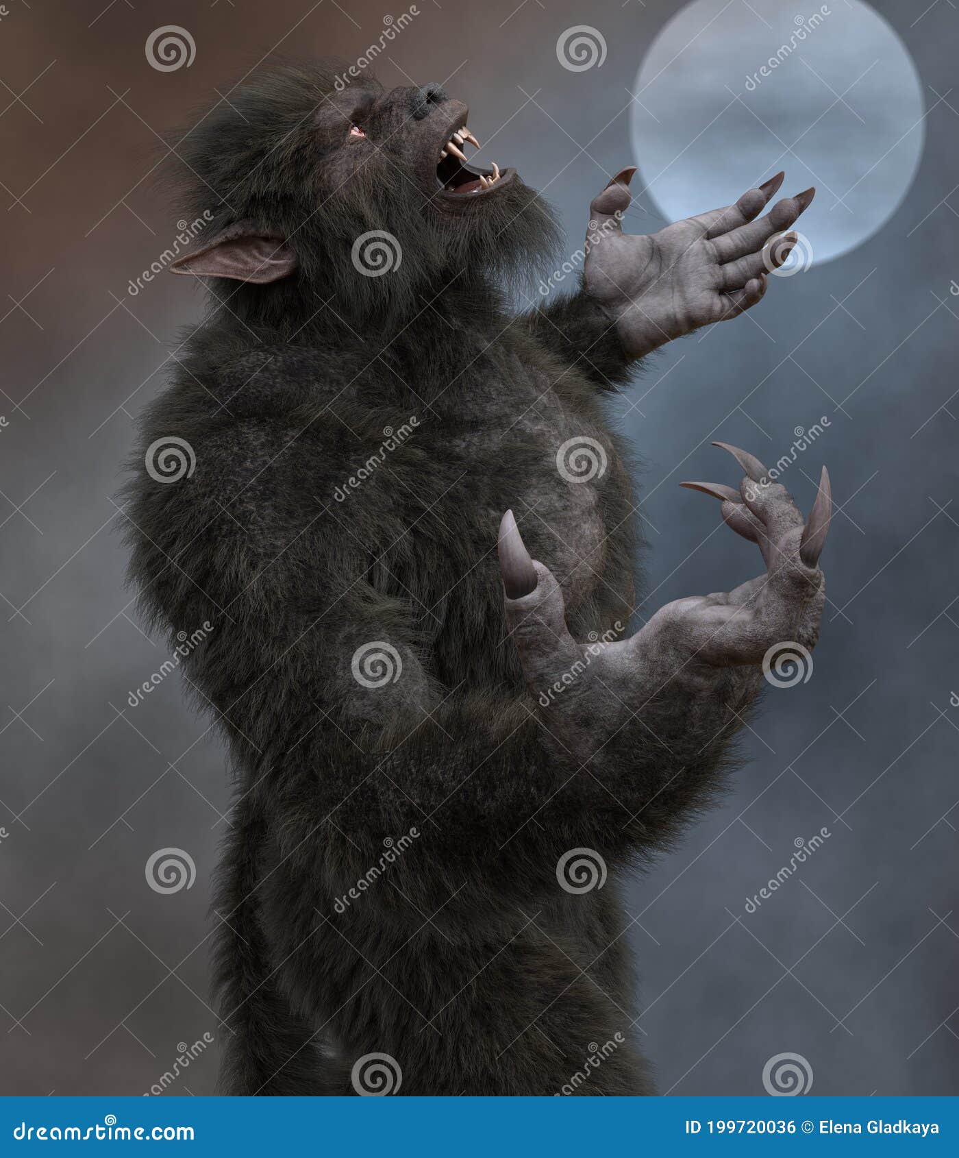 Lycan Werewolf Against the Background of the Full Moon 3d Illustration ...