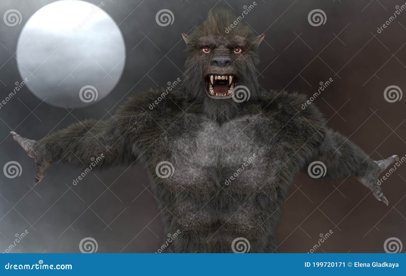 Lycan Werewolf Against the Background of the Full Moon 3d Illustration ...