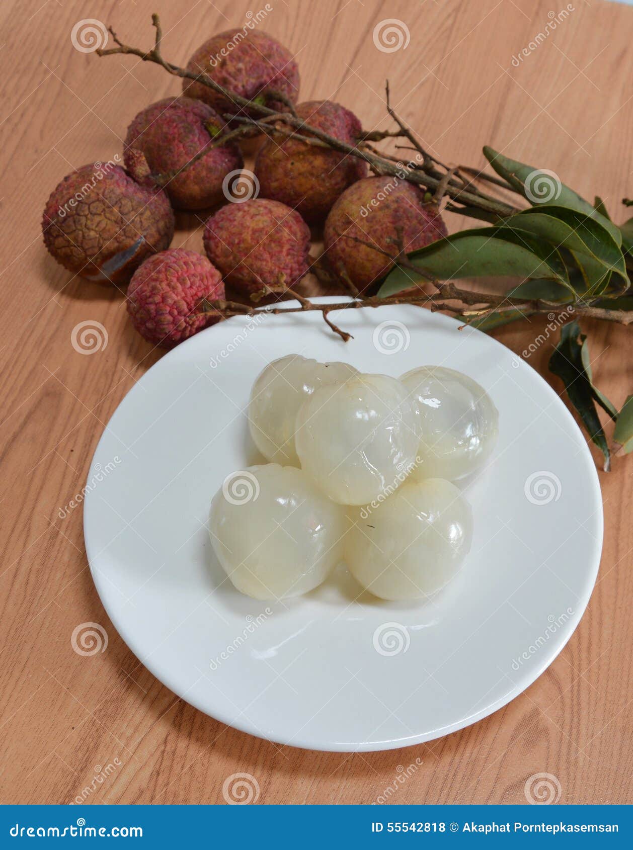 Lychee Asian fruit on dish stock photo. Image of goods - 55542818