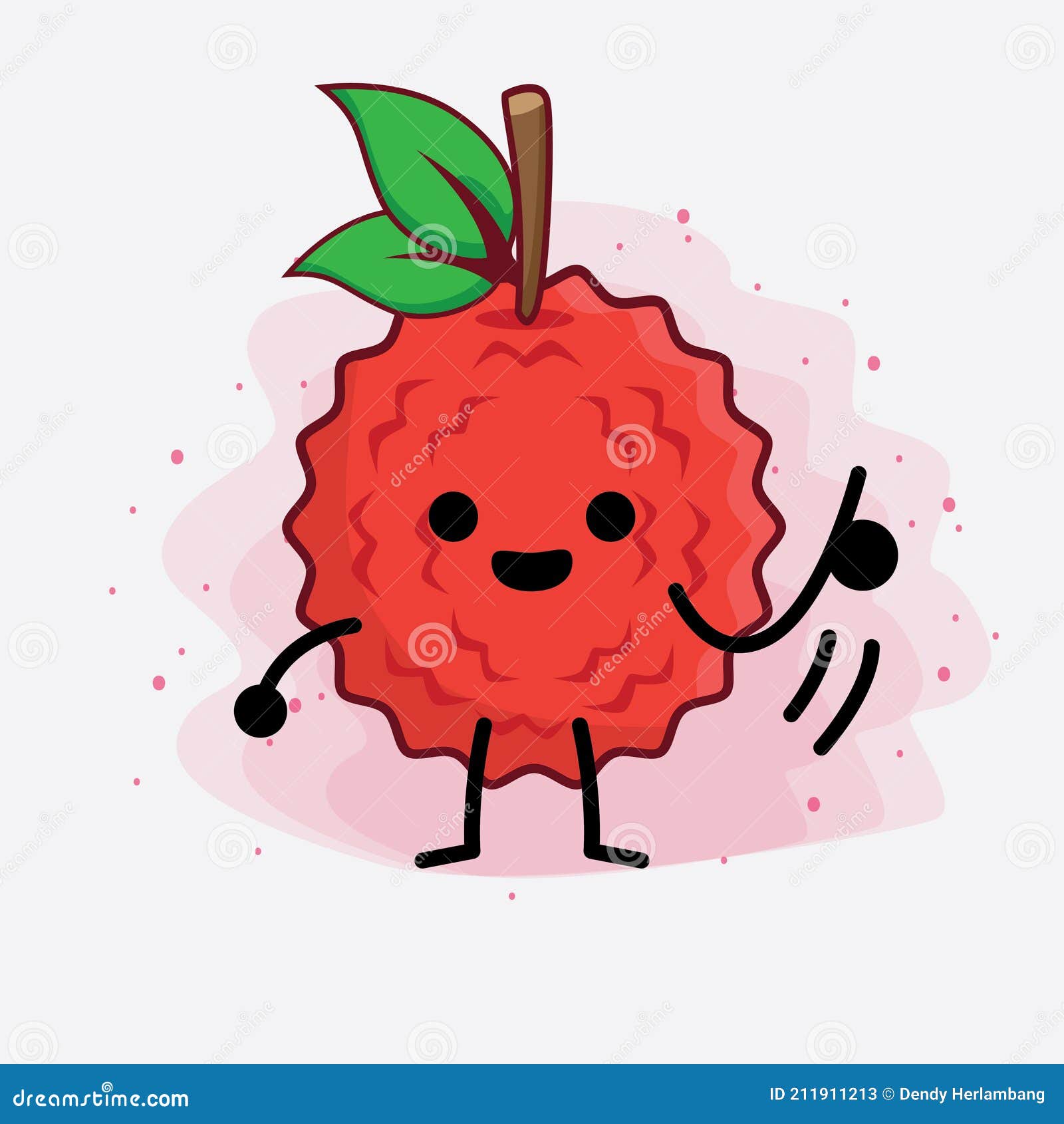 Lychee Fruit Cute Character Illustration with Simple Face, Hands and ...