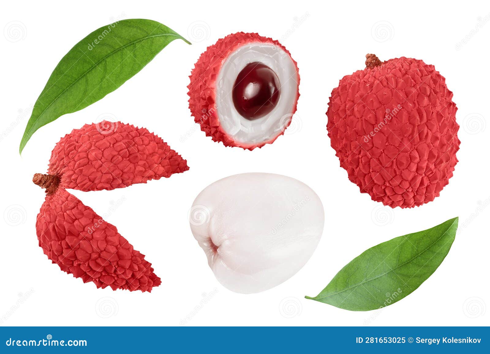 Lychee Fruit Isolated on White Background with Full Depth of Field. Top ...
