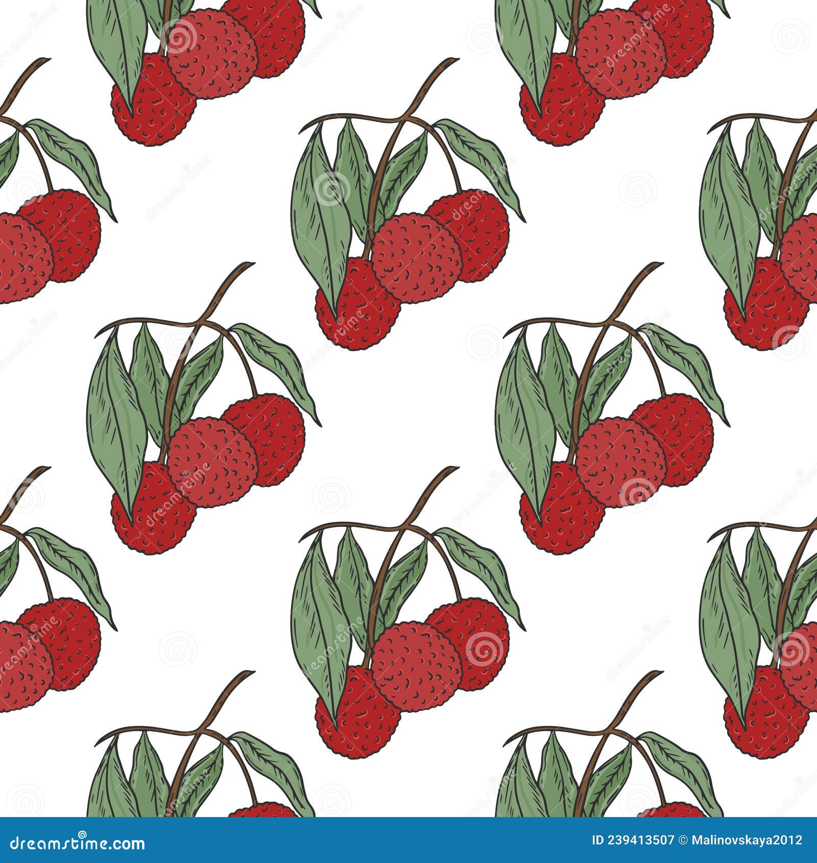 Lychee Fruit on Twig Seamless Pattern Stock Vector - Illustration of ...