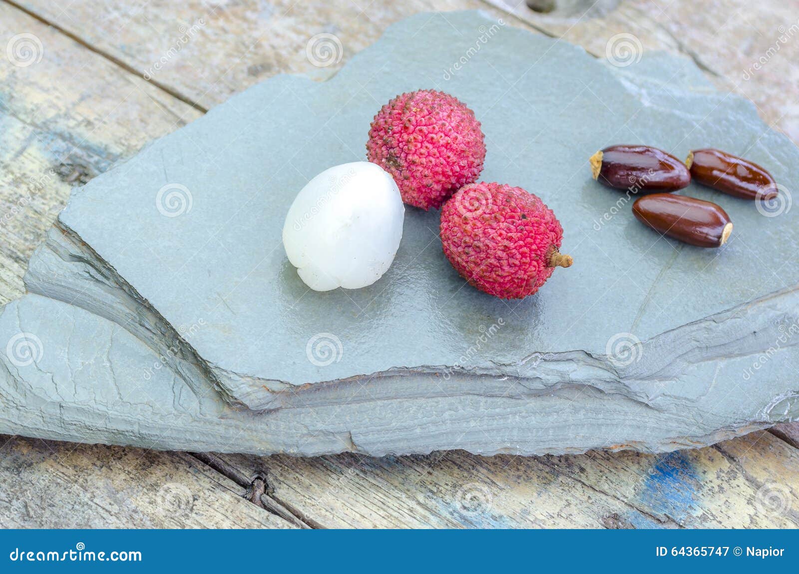 Lychee Fruitsand Pits on a Stone. Stock Image - Image of dessert ...