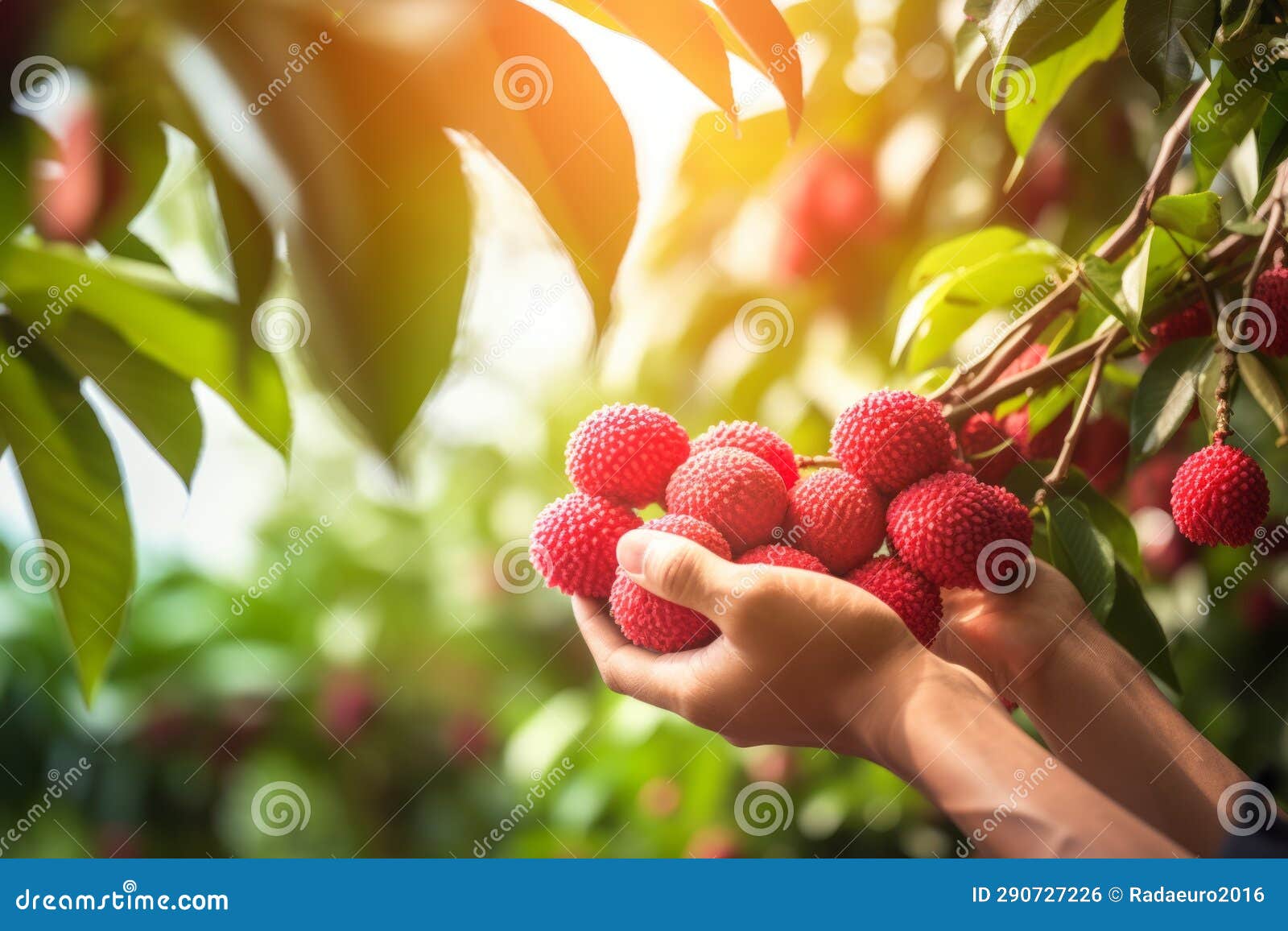Lychee on a Tree in Hands, Copy Space Stock Illustration - Illustration ...