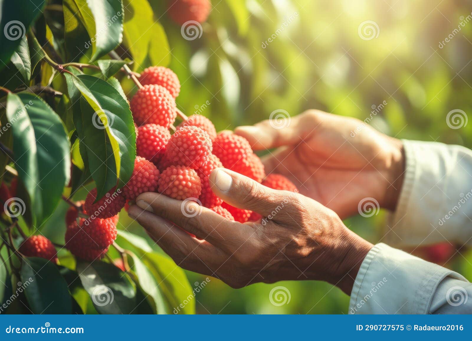 Lychee on a Tree in the Hands of a Man, Close Up Stock Illustration ...