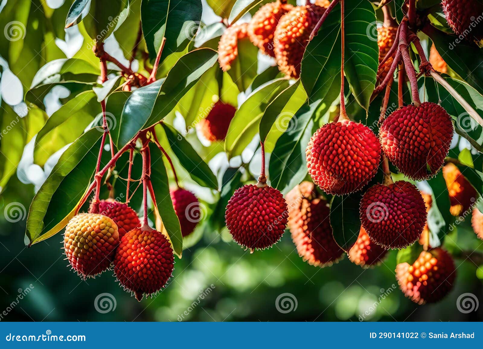 Lychee Tree With Flowers And Roots On A White Background. Cartoon ...