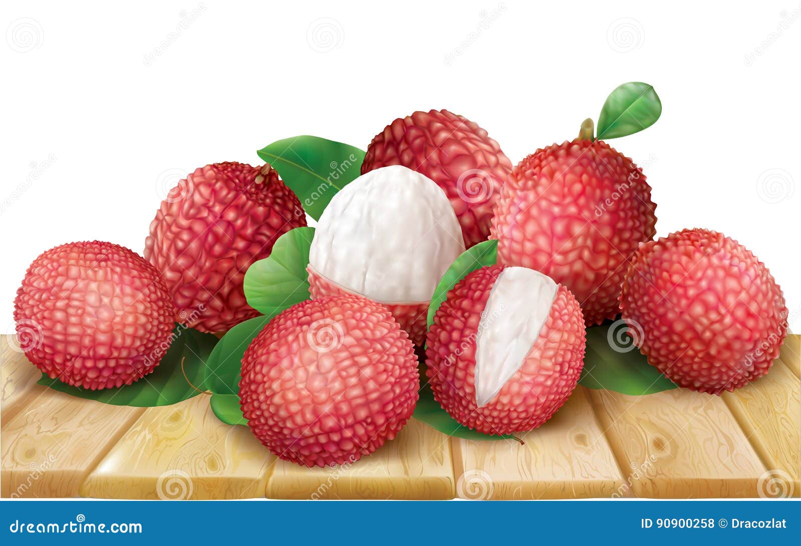 Lychee on wooden surface stock vector. Illustration of ripe - 90900258