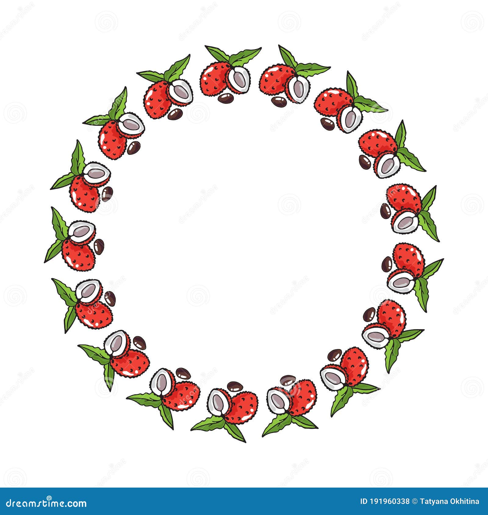 Lychees-03 stock vector. Illustration of border, drawing - 191960338
