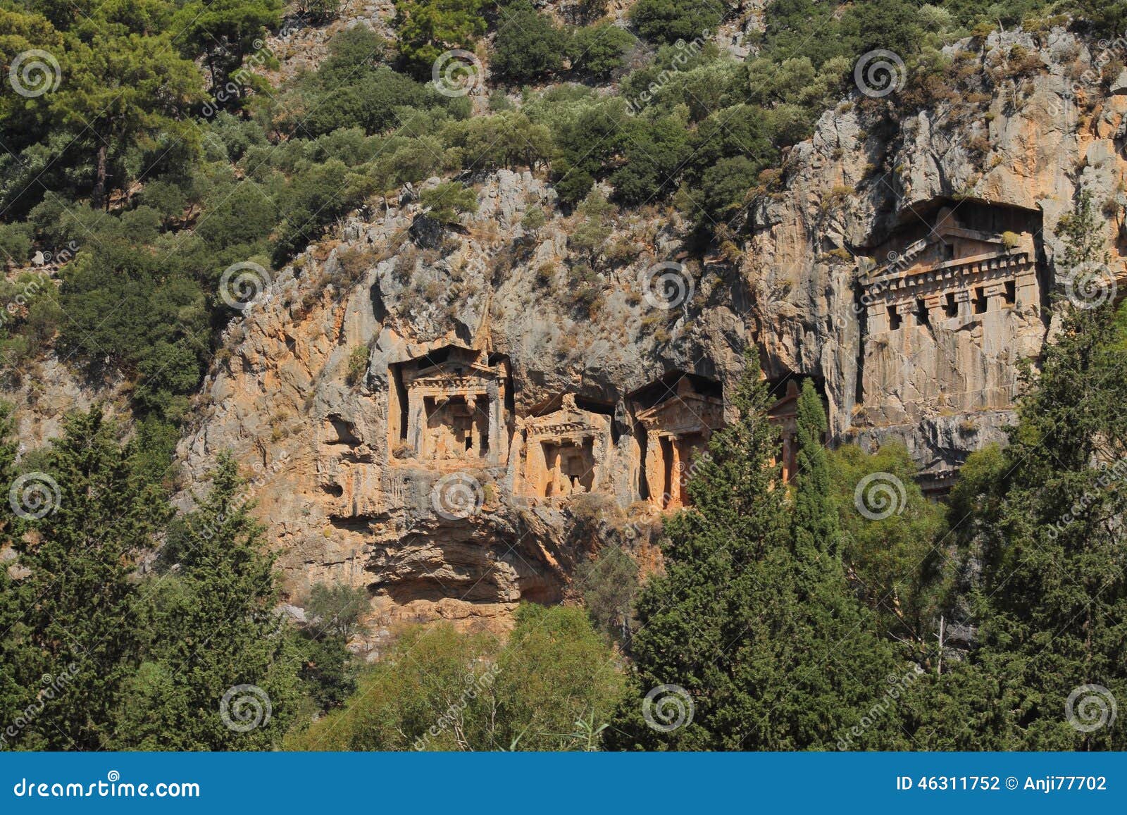 Lycian tombs in Dalyan stock photo. Image of monuments - 46311752