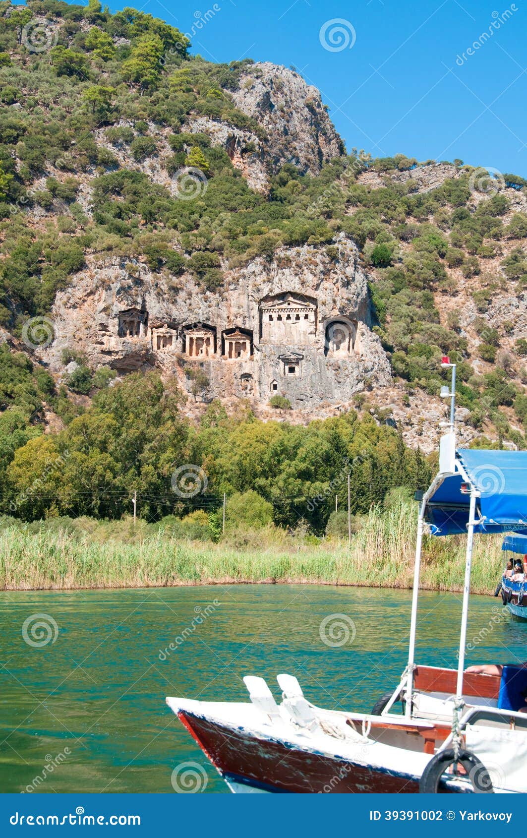 Lycian Tombs on the Dalyan River. Stock Photo - Image of antique ...