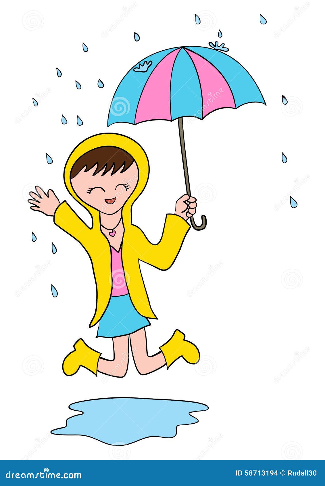 Lyckligt under regnet vektor illustrationer. Illustration av glad ...