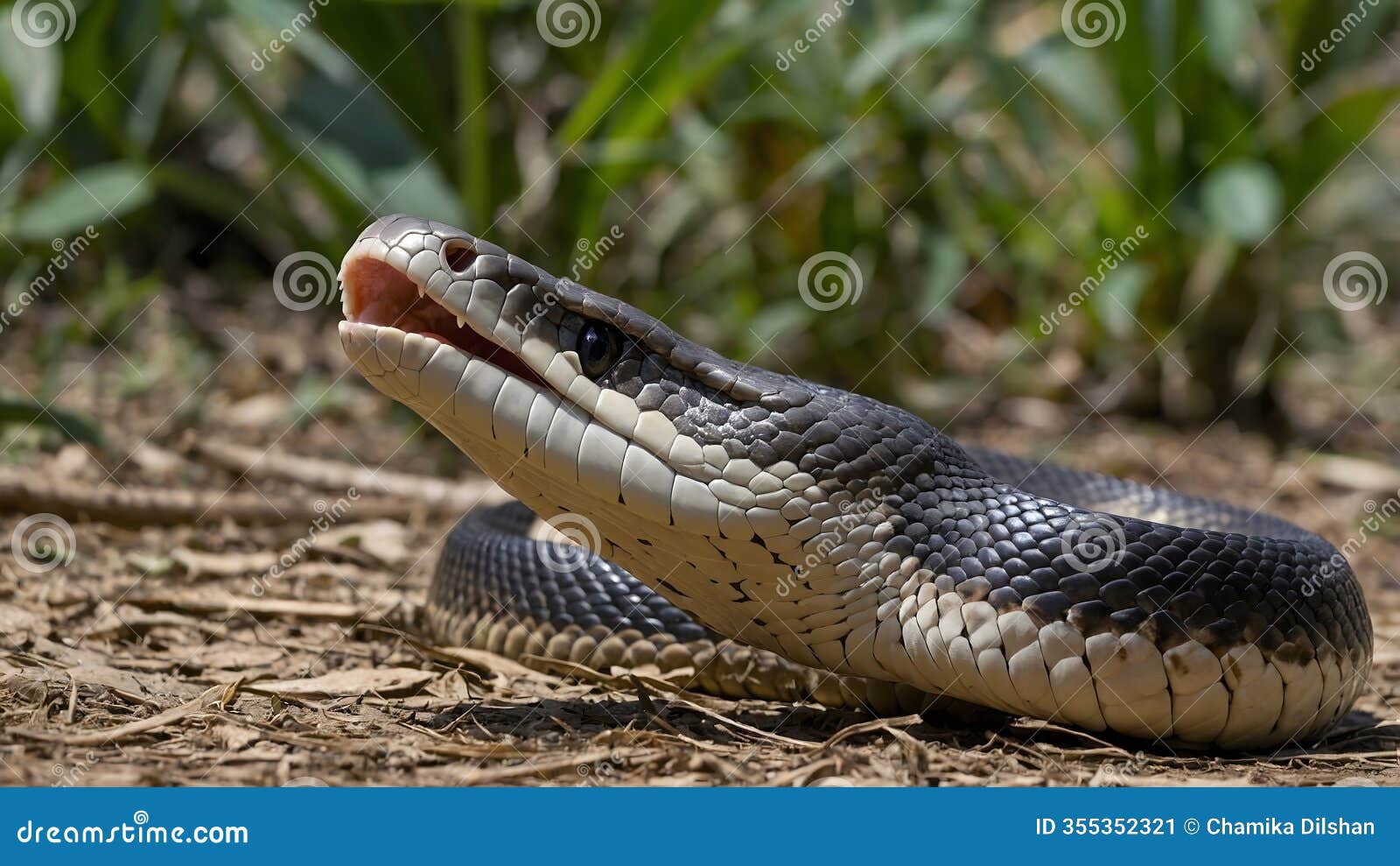 Lycodon Snake Moving through Lush Greenery on Tree Branch Bathed in ...
