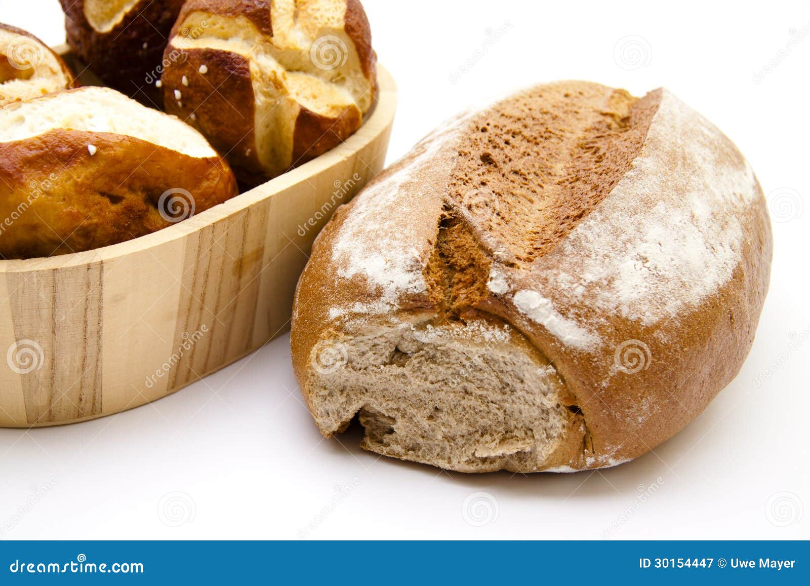 Lye Bread Rolls and Wheat Bread Stock Image - Image of food, baked ...