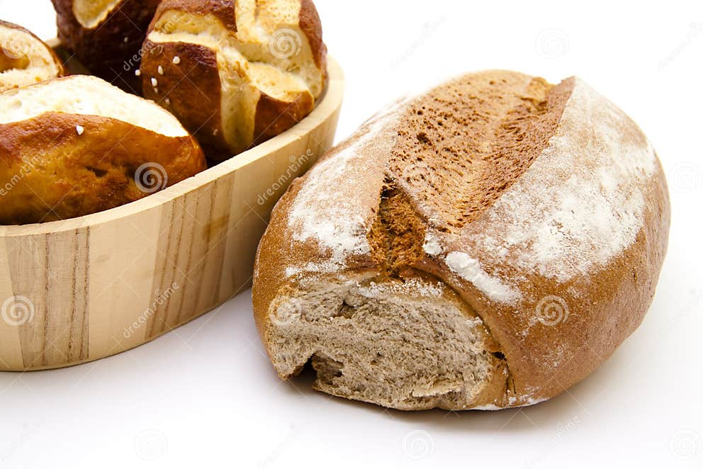 Lye Bread Rolls and Wheat Bread Stock Image - Image of food, baked ...