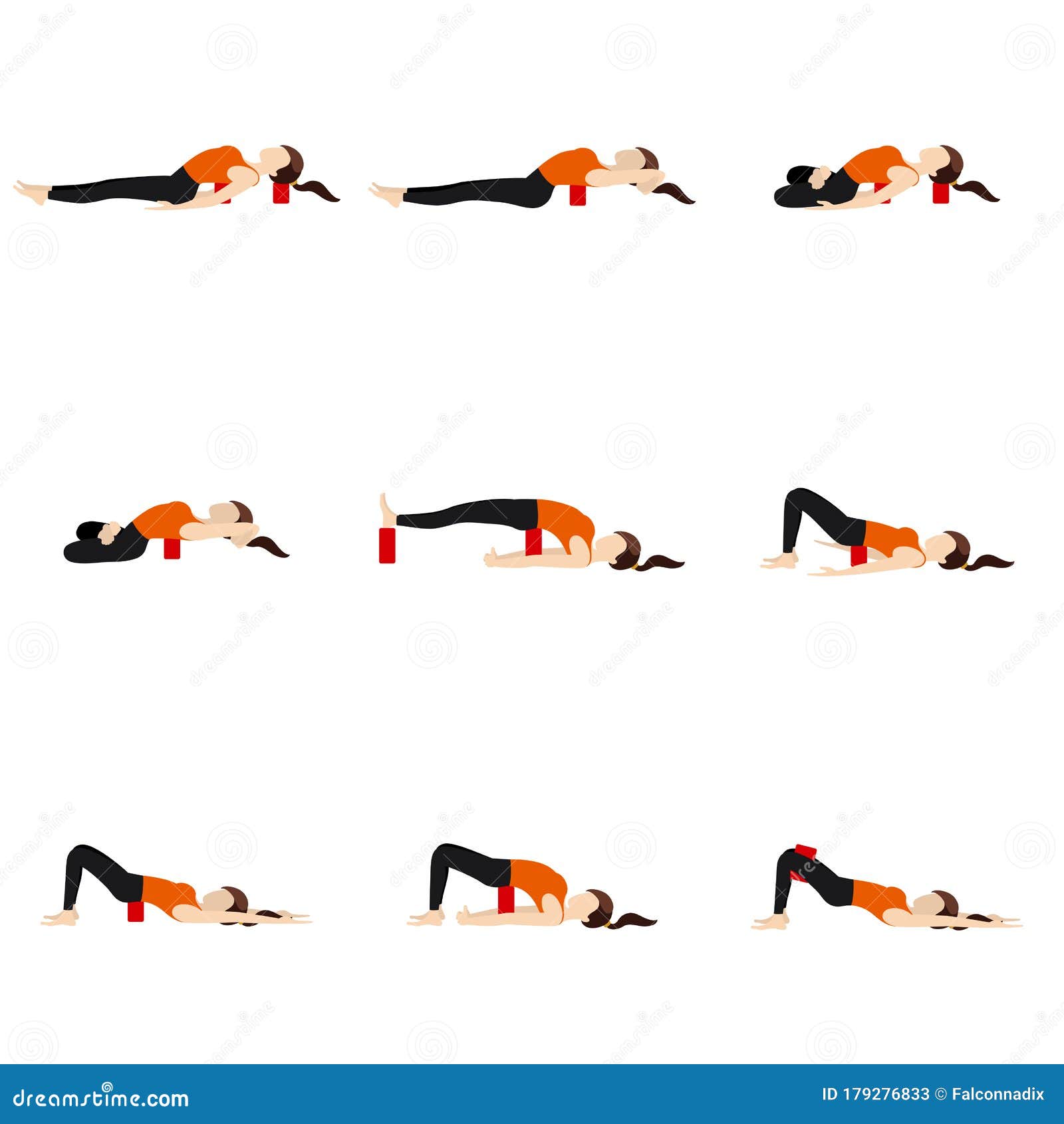 Lying Asanas Set with Blocks Stock Vector - Illustration of padmasana ...
