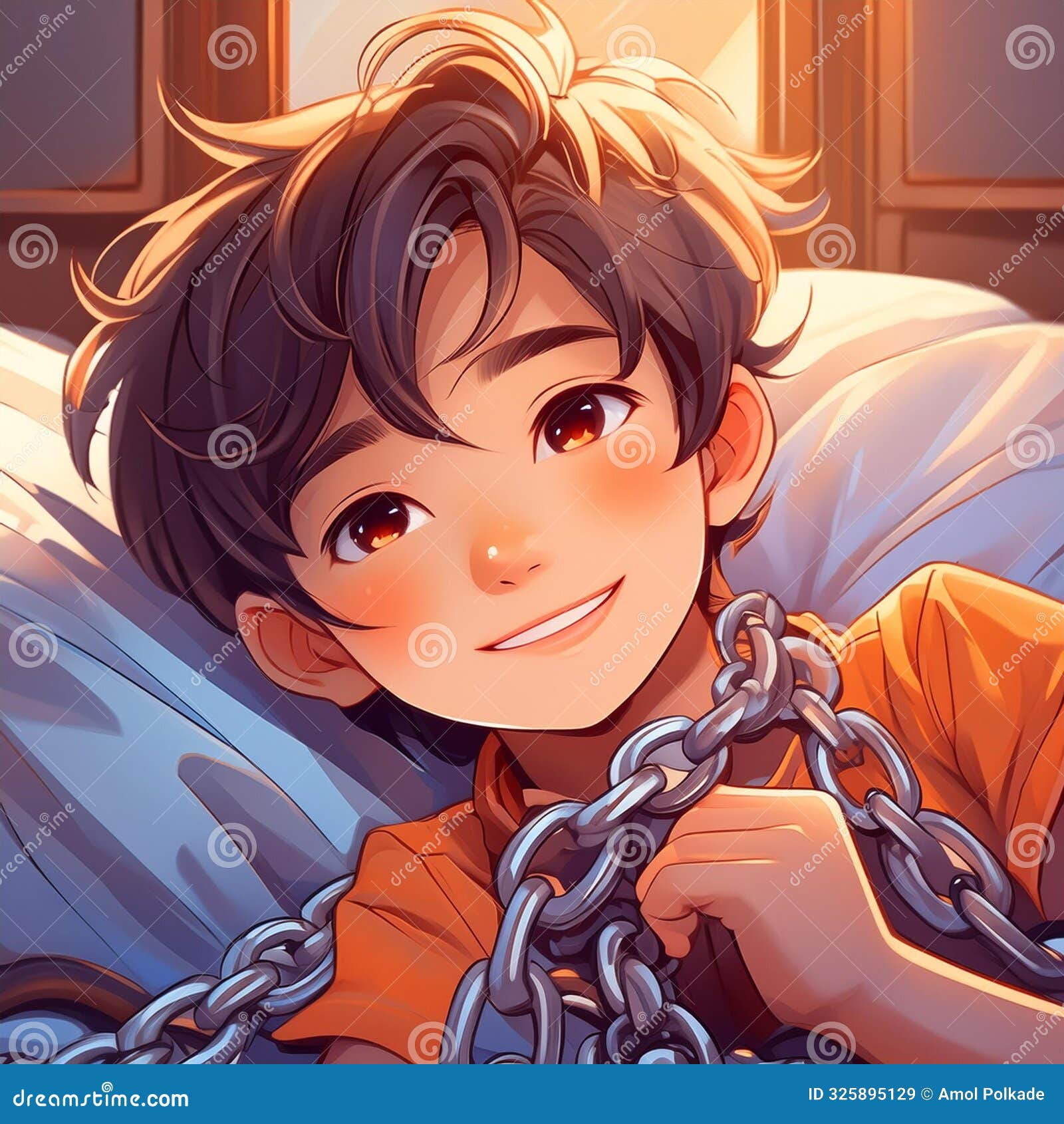 Lying on Bed with a Bold Iron Chain Stock Illustration - Illustration ...