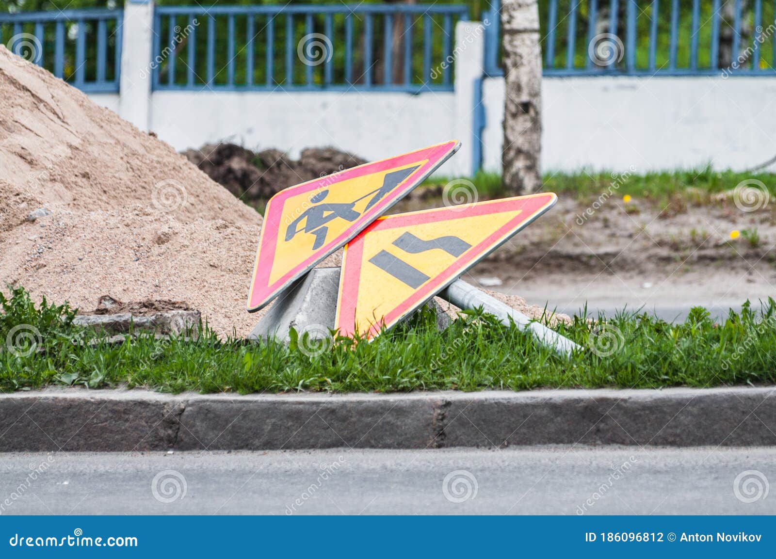 Lying on the Ground Sign about Roadworks Stock Photo - Image of asphalt ...
