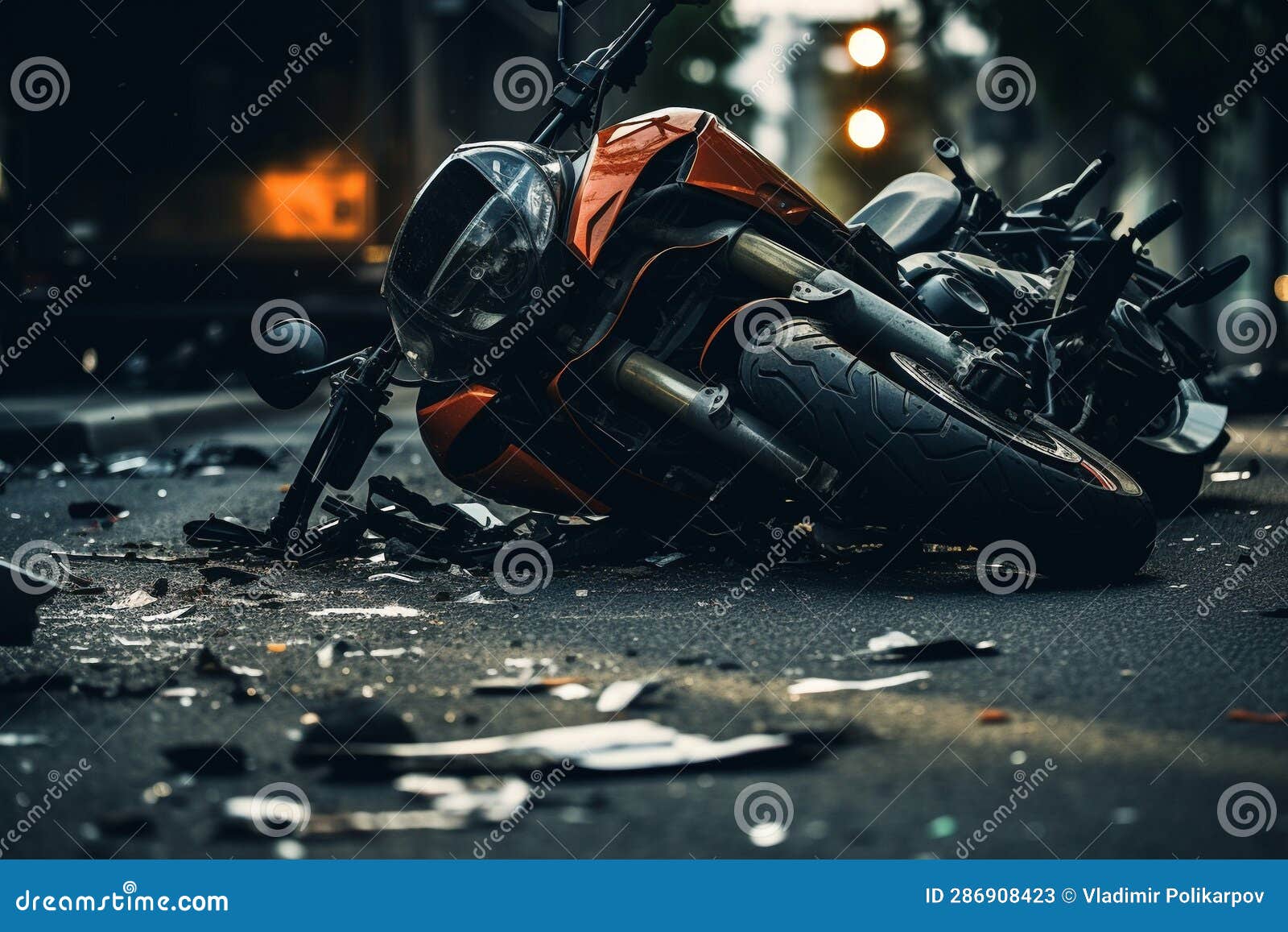 Lying Motorcycle after an Accident in the City Stock Illustration ...