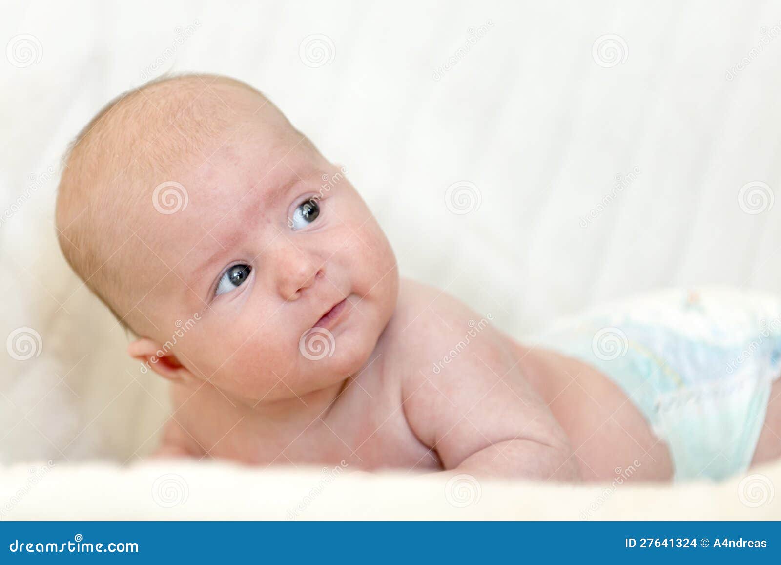 Lying Newborn Baby Raises His Head Stock Photo - Image of cute ...