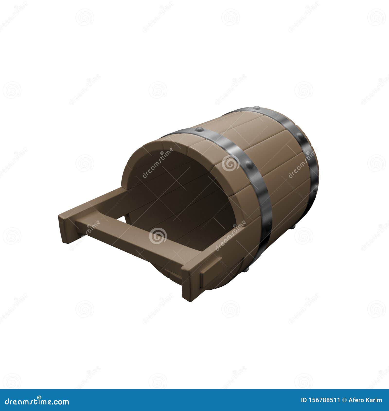 Lying Position of Empty Wooden Bucket on White Background Stock ...