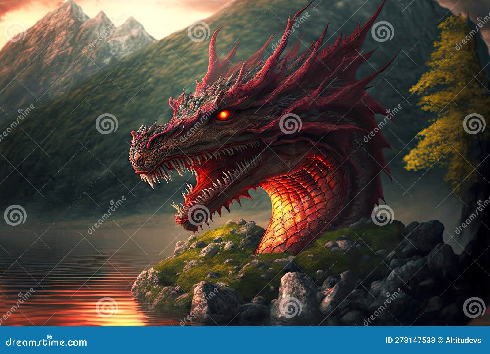 Lying on Rock on Seashore Evil Red Dragons Stock Image - Image of ...