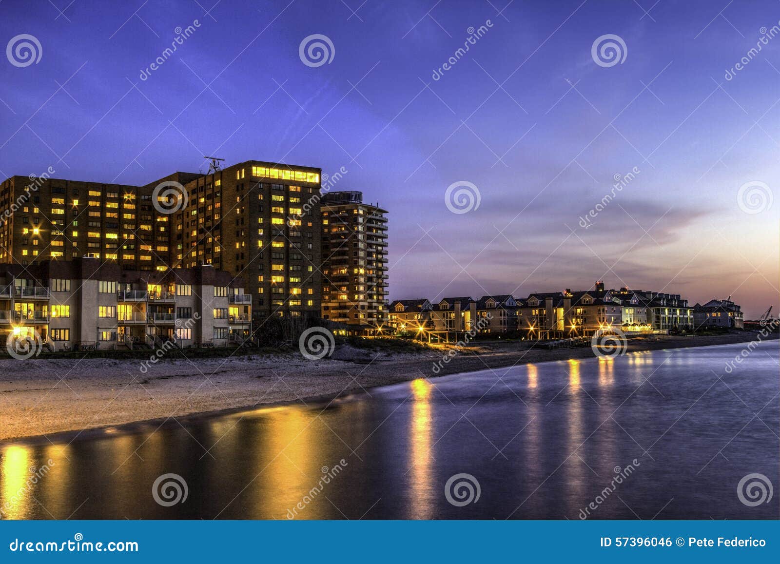 Lynnhaven Beach at night. stock photo. Image of landscape - 57396046