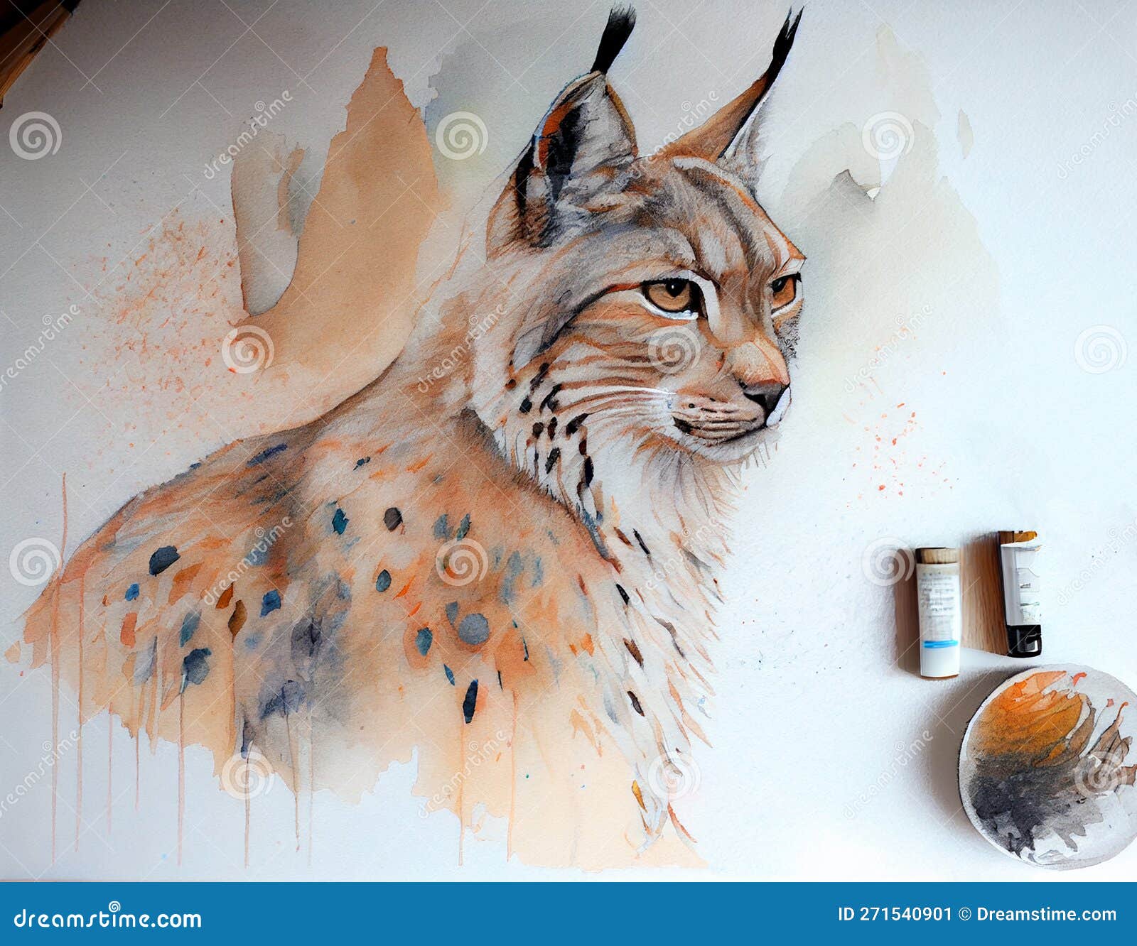 Lynx Drawing with Bit of Watercolour Stock Illustration - Illustration ...