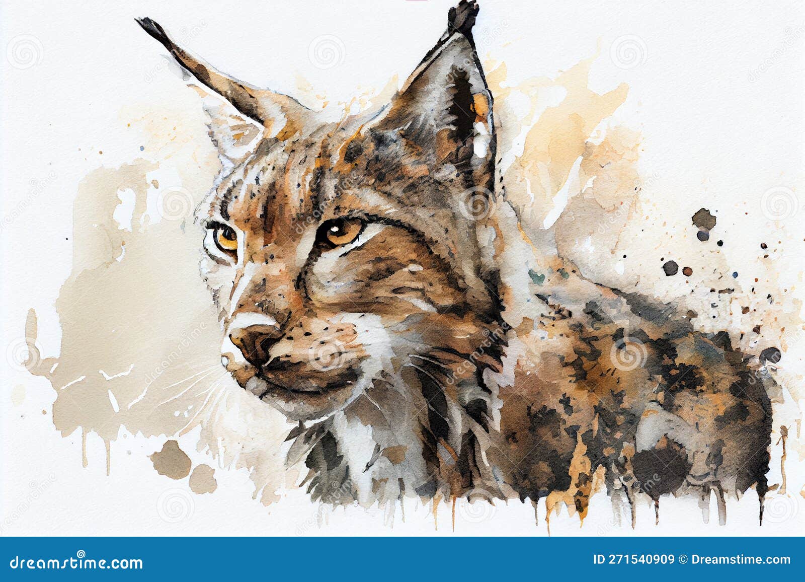 Lynx Drawing with Bit of Watercolour Stock Illustration - Illustration ...
