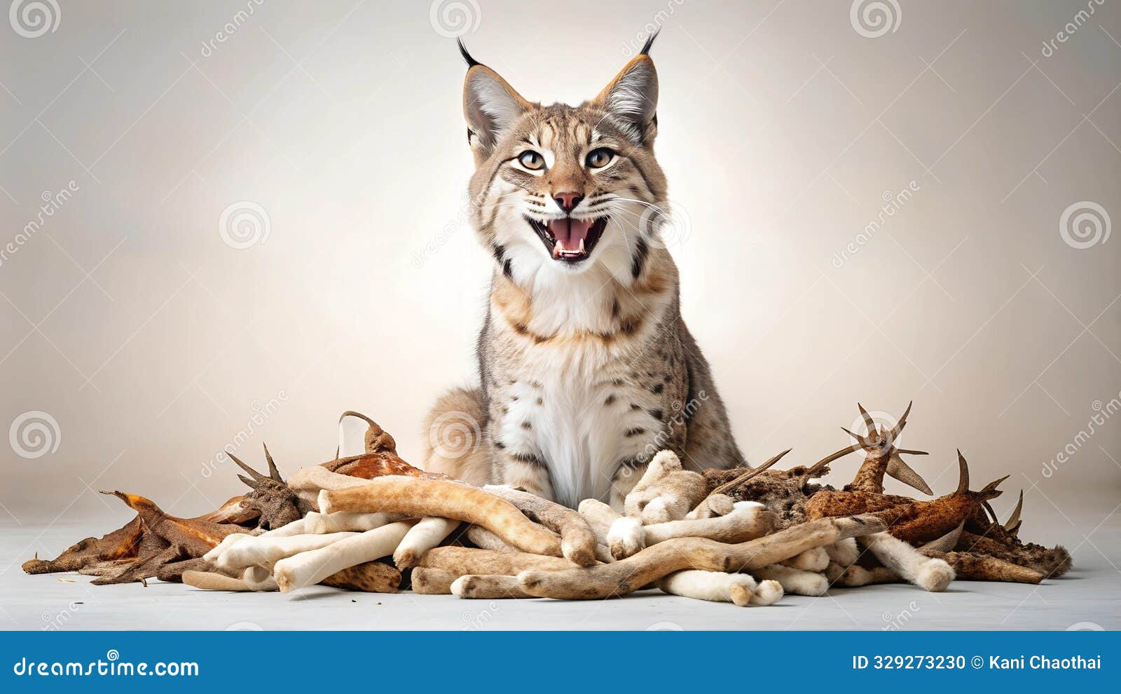 Lynx Laughs at a Pile of Fish Bones AI Generated Stock Illustration ...