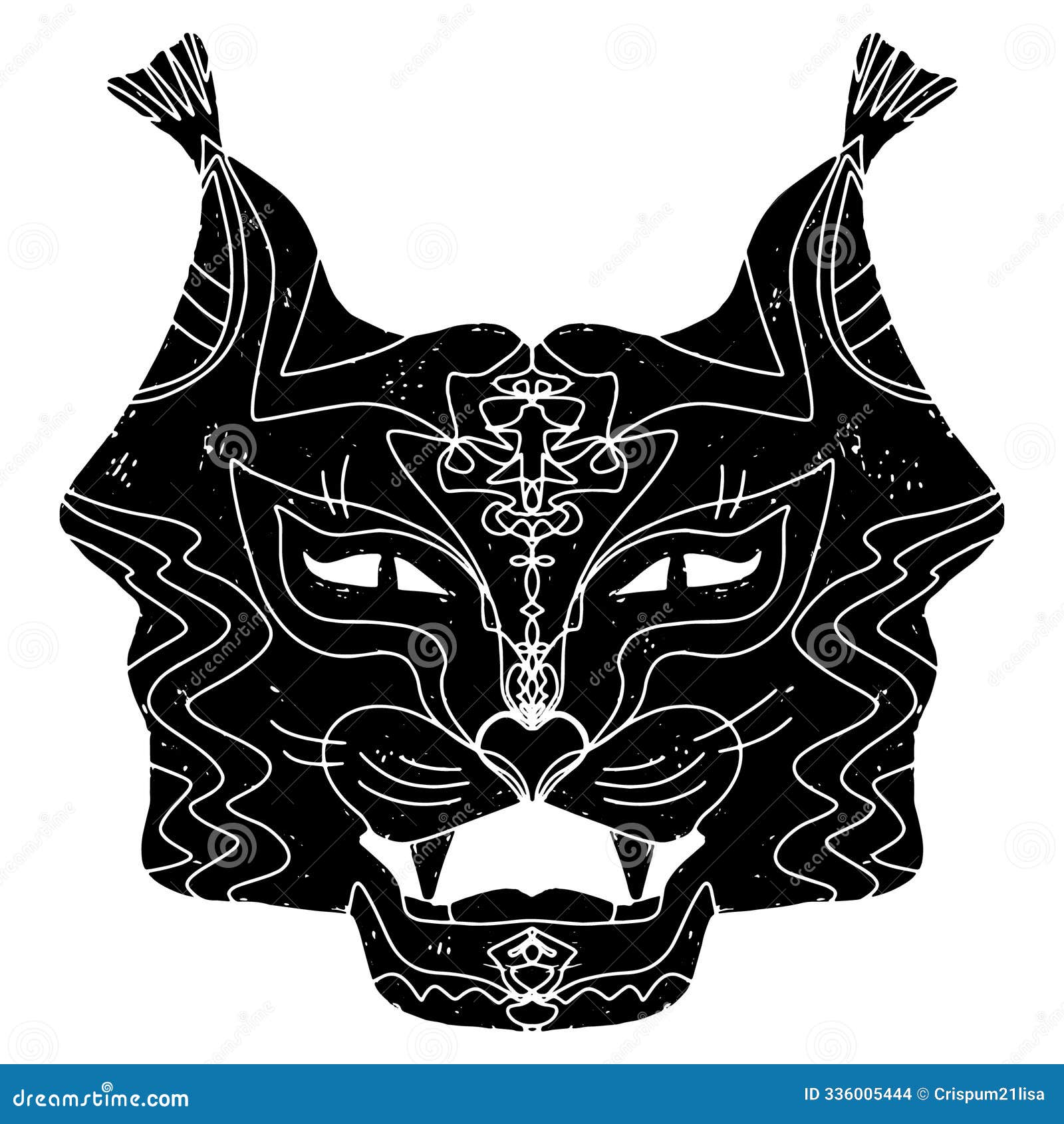 Lynx Mask, Cat S Muzzle. Linocut Style Element Texture Surface Stock ...