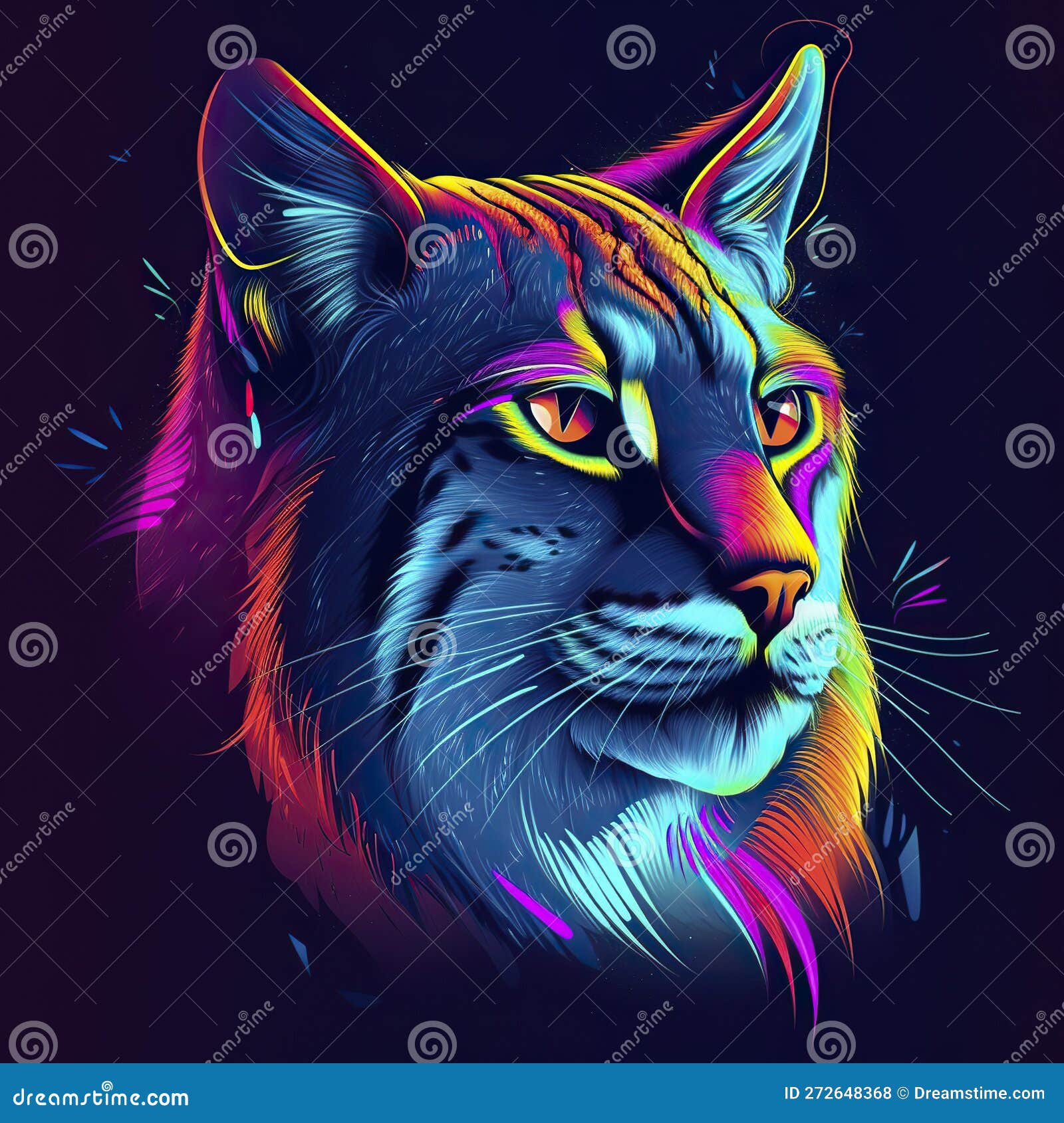 Lynx in Neon Colors. Generative AI Stock Illustration - Illustration of ...