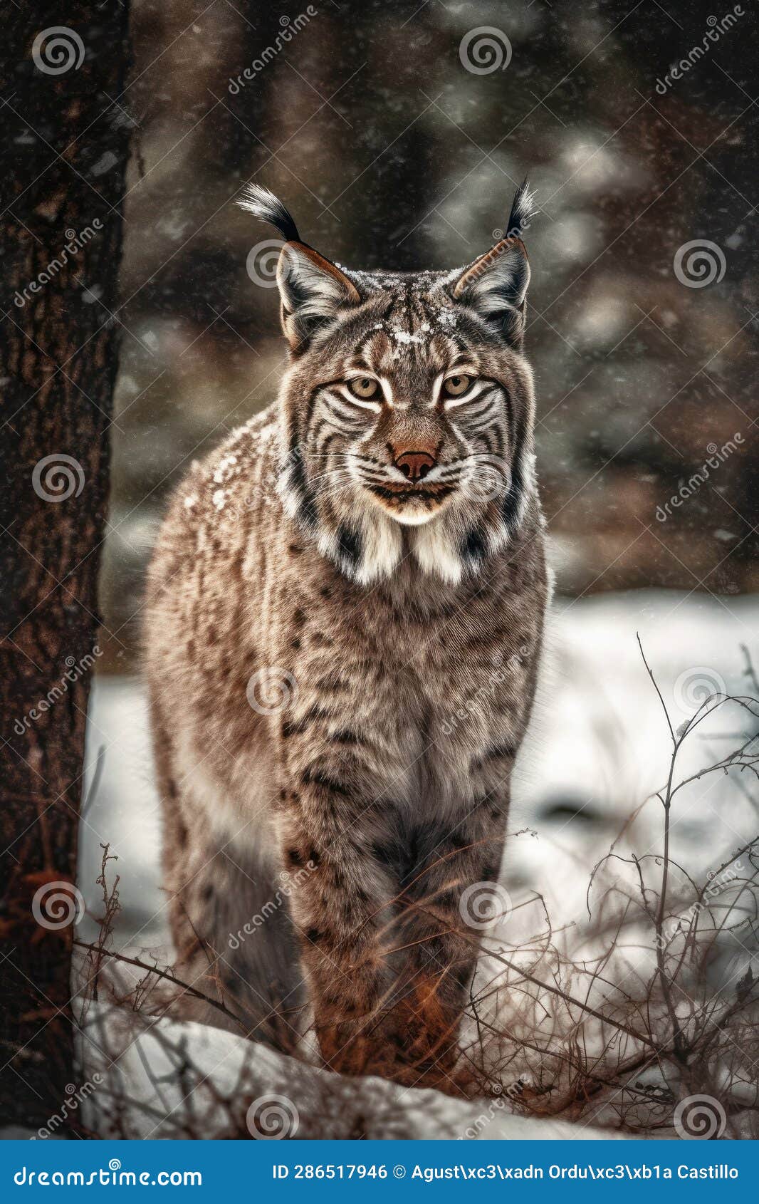 A Lynx Was Stealthily Prowling through the Snowy Forest. Stock Photo ...