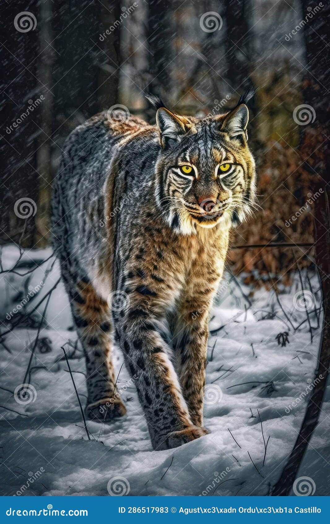 A Lynx Was Stealthily Prowling through the Snowy Forest. Stock Image ...