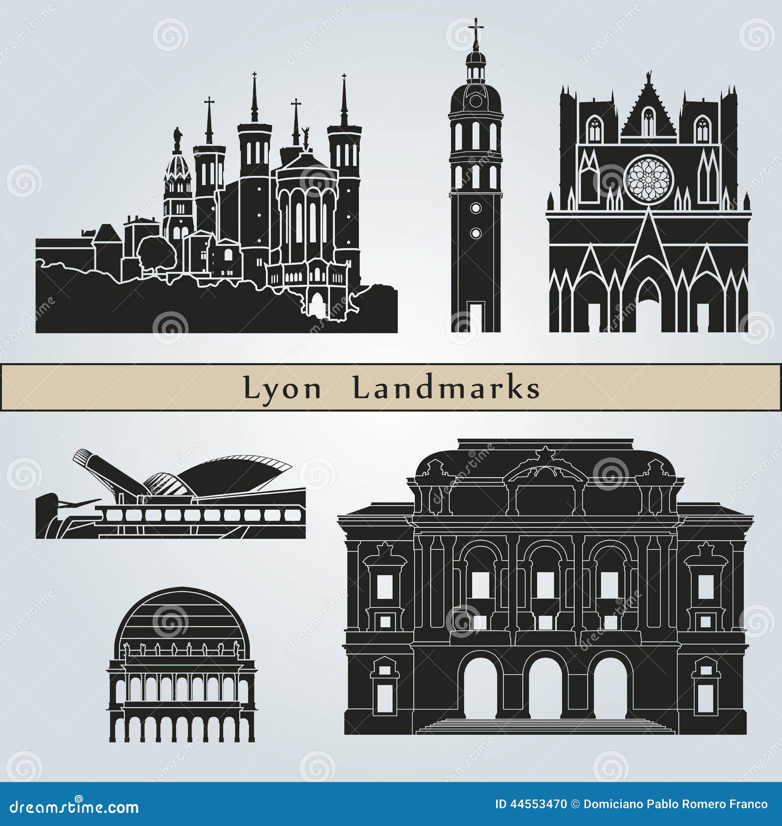Lyon Landmarks and Monuments Stock Vector - Illustration of city ...