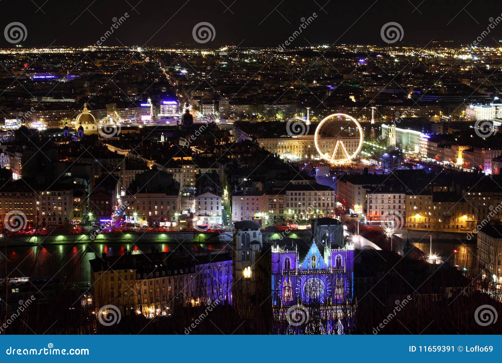 Lyon at night stock image. Image of nightime, bright - 11659391
