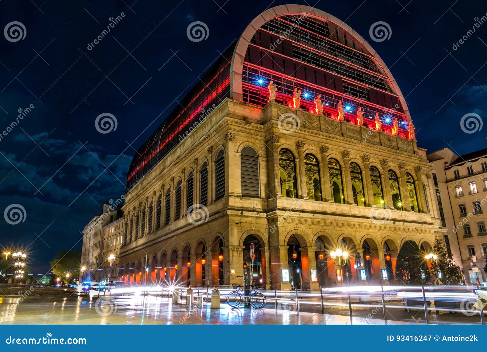 Lyon Opera Building into the Night with Lightpainting Stock Image ...