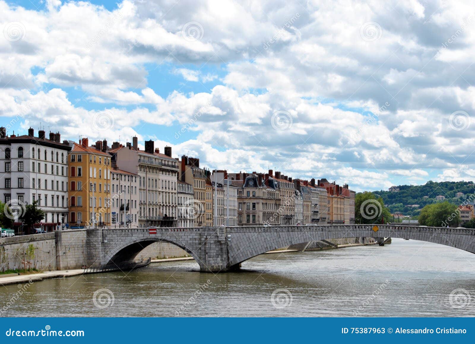 Lyon, river Saone stock image. Image of blue, palaces - 75387963