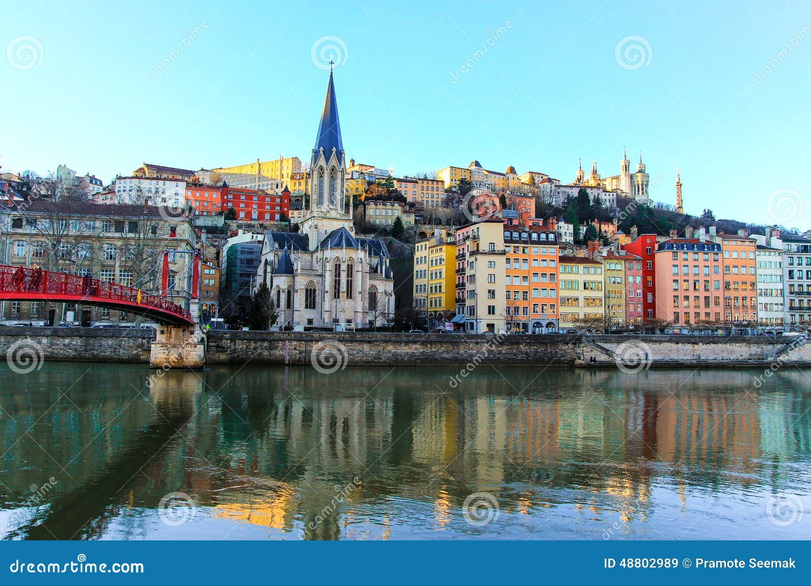 Lyon and the river Saone editorial stock image. Image of house - 48802989