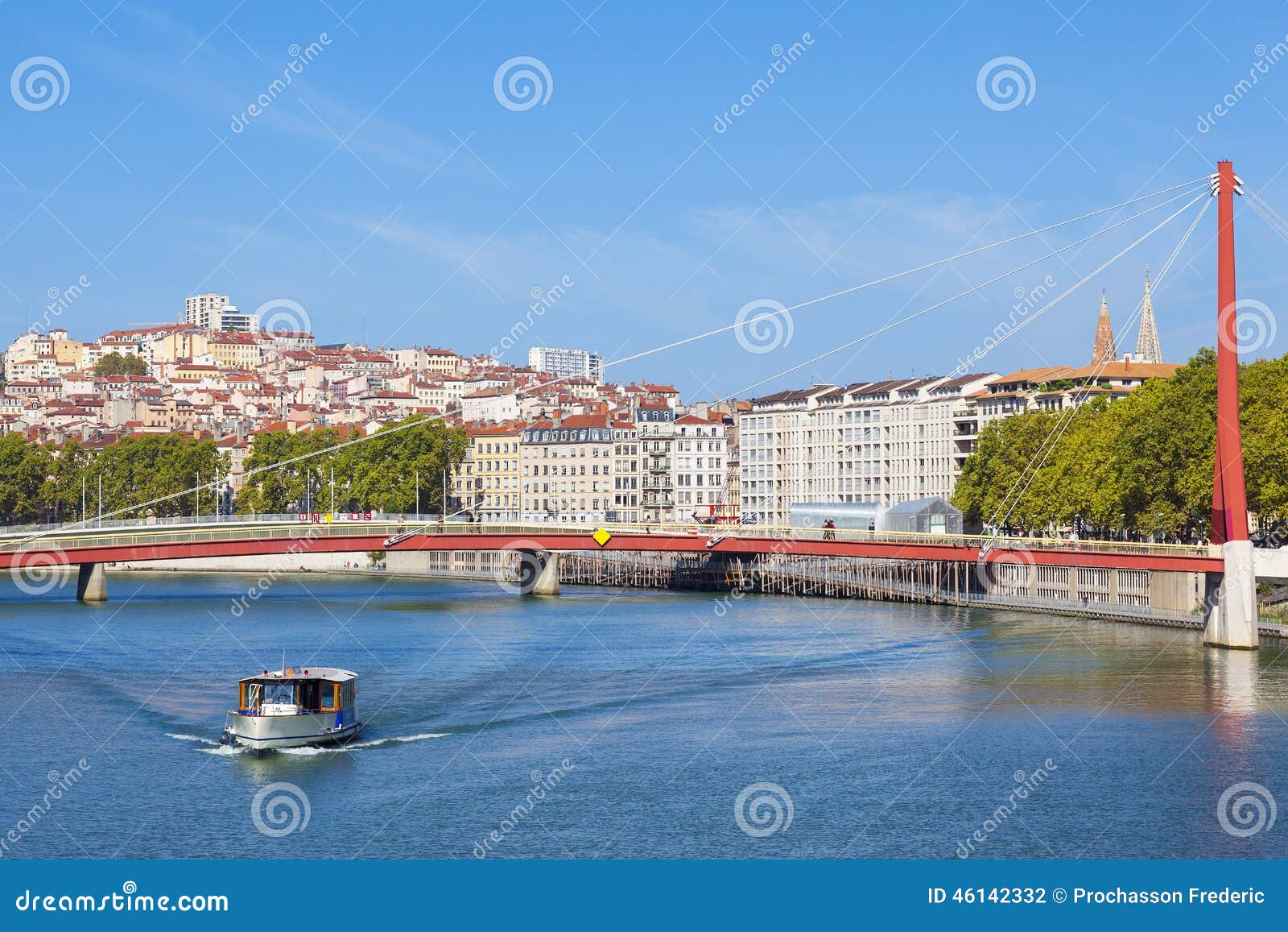 Lyon and Saone River with Boat Stock Photo - Image of saone, summer ...