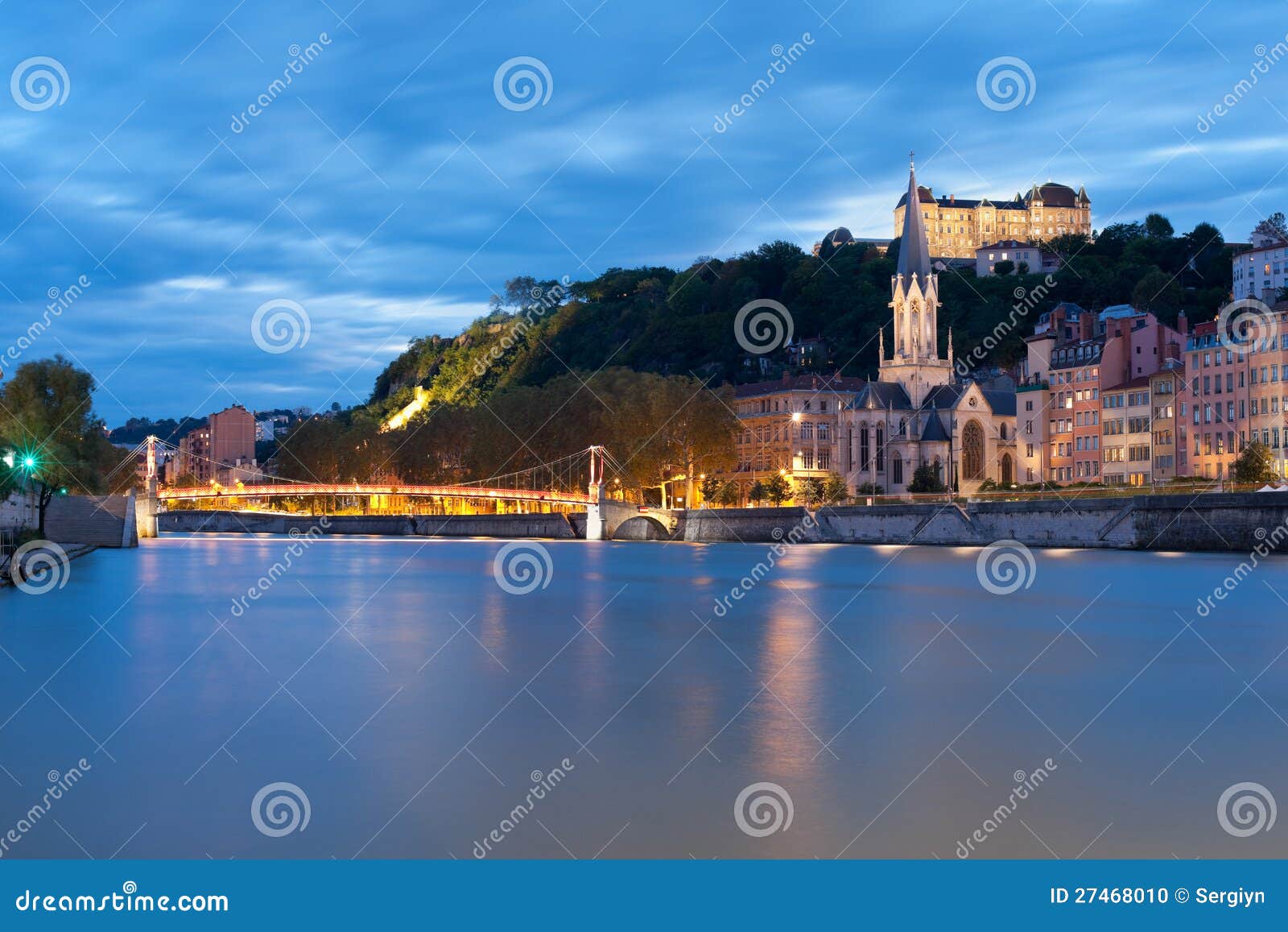 Lyon and Saone River at Night Stock Photo - Image of tower, lyon: 27468010