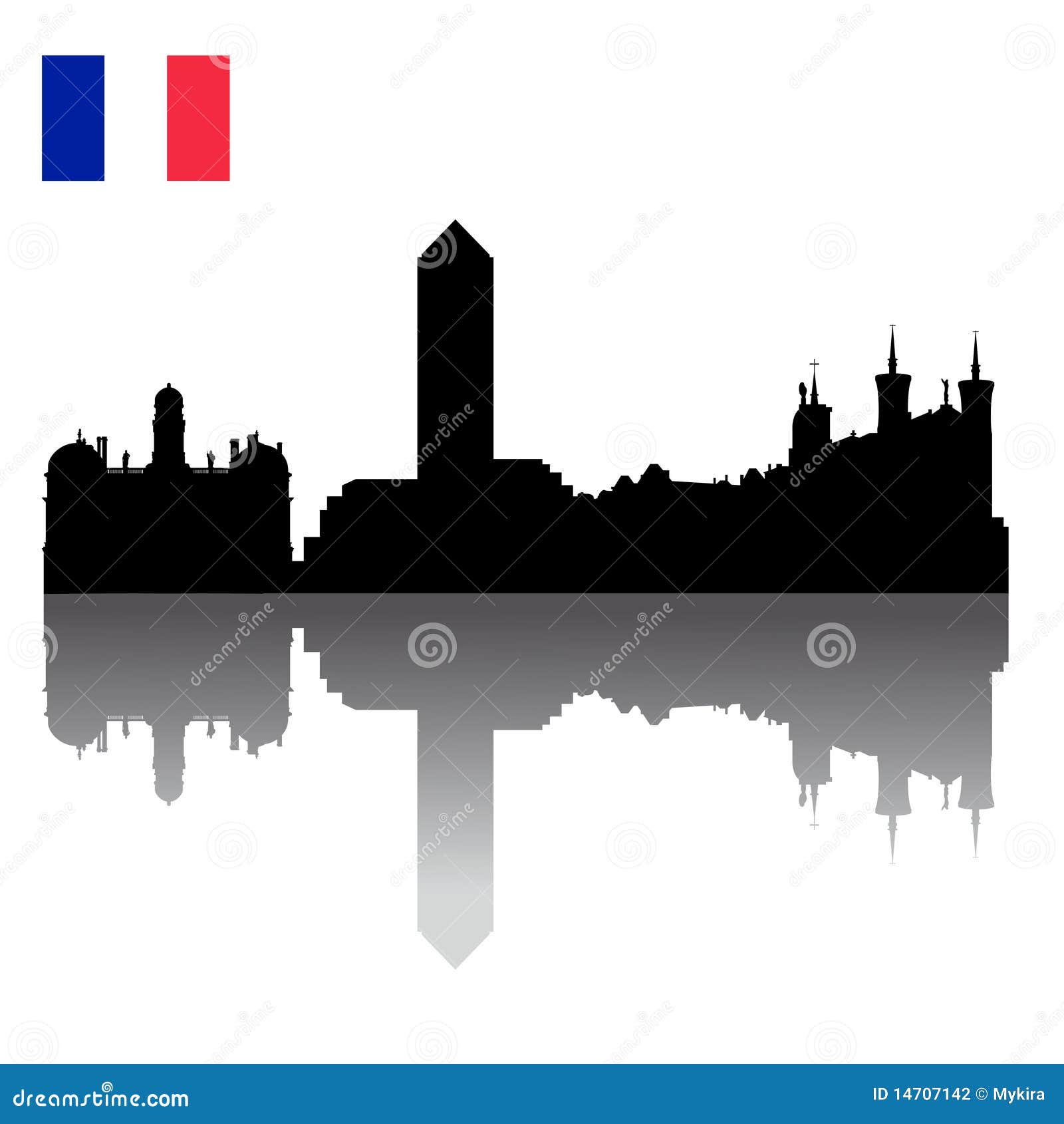 Lyon Silhouette Skyline With French Flag Stock Photography - Image ...