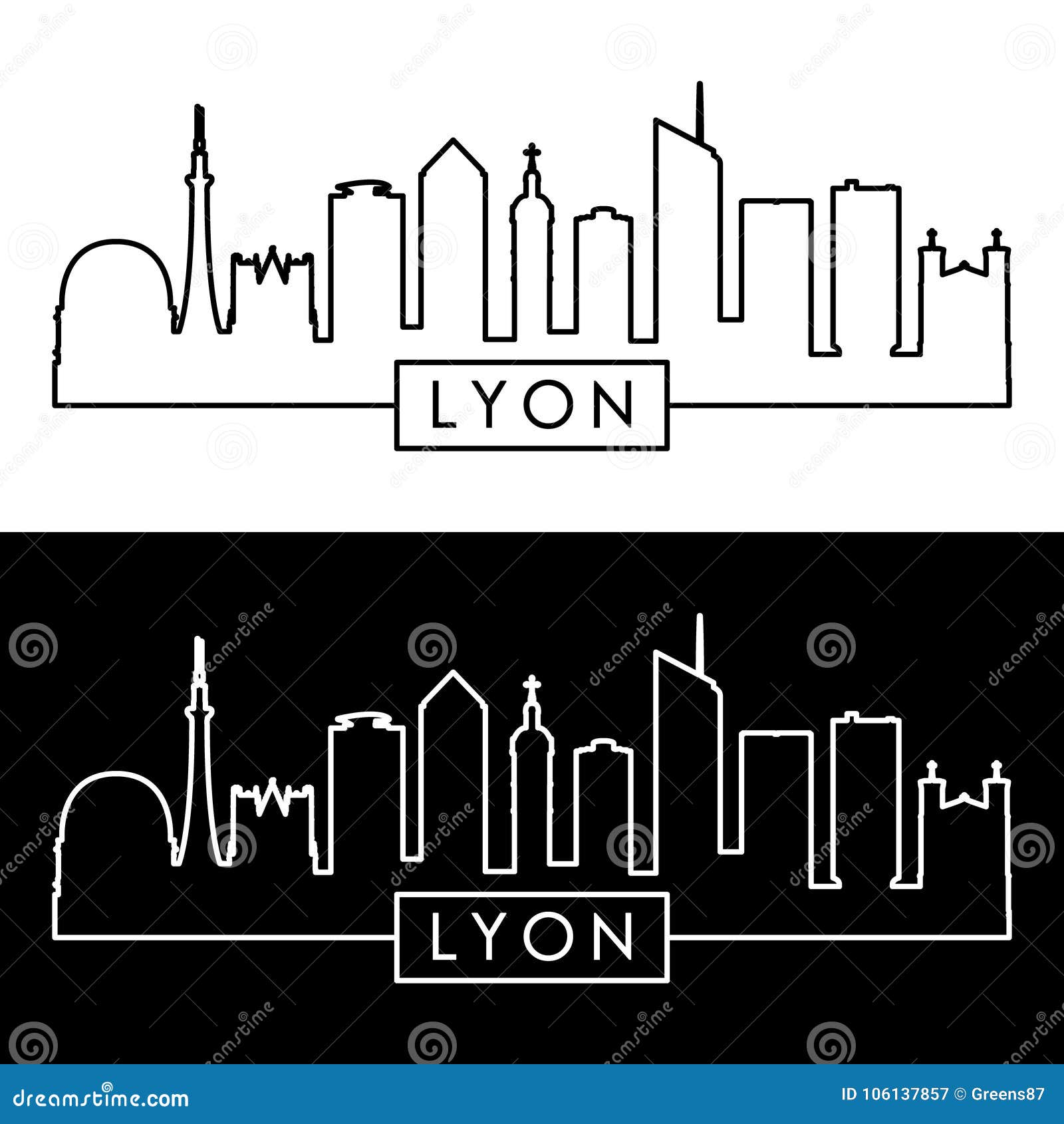 Lyon Skyline Silhouette. Cartoon Vector | CartoonDealer.com #217001149