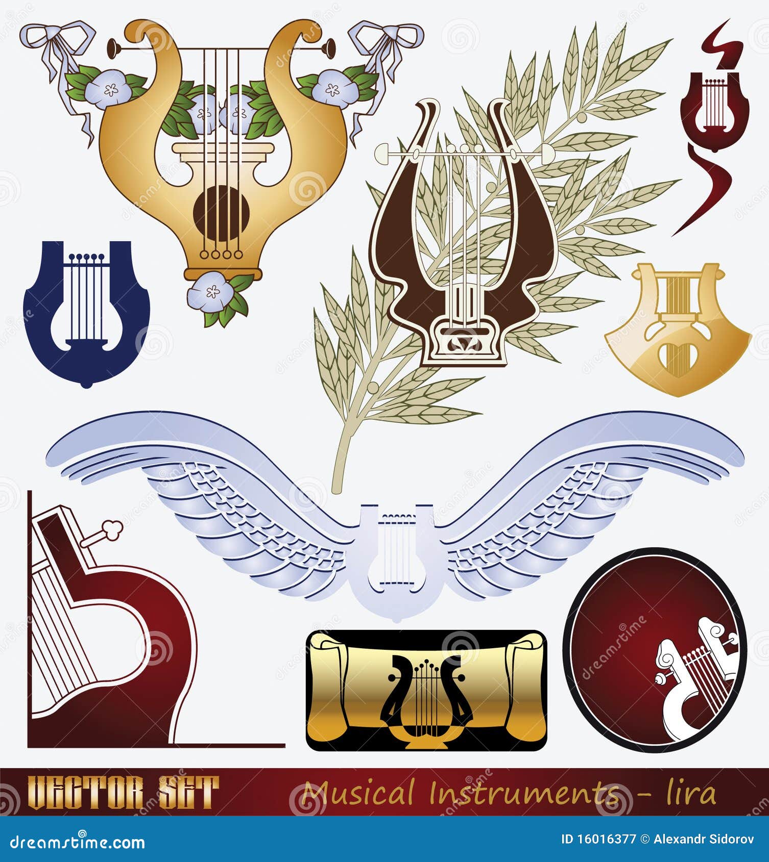 Lyre stock vector. Illustration of emblem, adorned, icon - 16016377